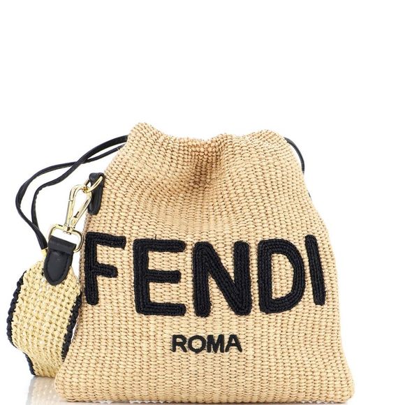 Fendi | Bags | Fendi Logo Drawstring Bag Raffia With Leather Neutral ...